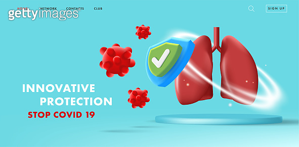 Lungs protection medical 3d illustration with human lungs in a ...