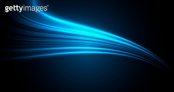 Abstract background of fluid blue light wave disappear in space on dark ...