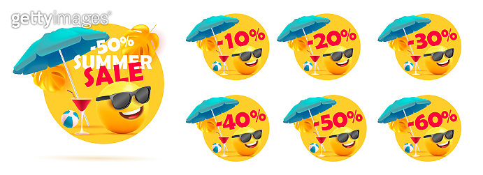 Set of summer sale discount price tags, circle shapes with 3d ...