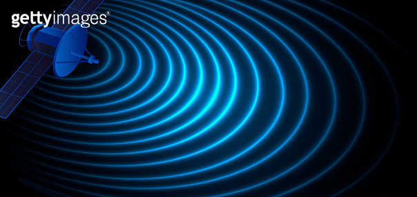Background with satellite on the corner and round waves signal ...
