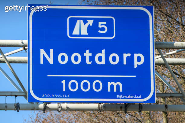 Blue direction and information sign for the directions on Motorway A12 ...