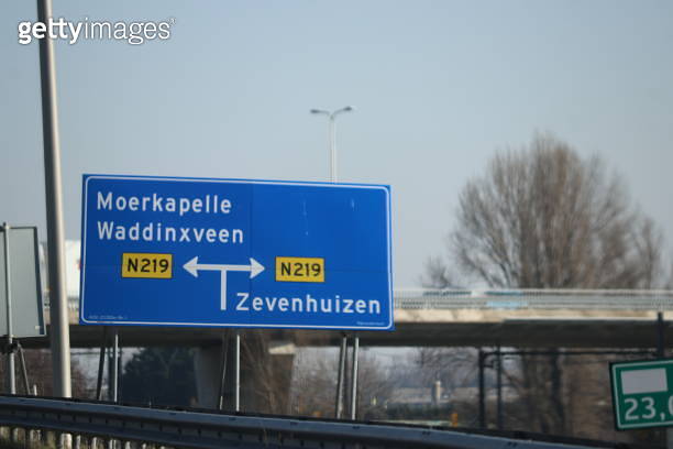 Blue direction and information sign for the directions on Motorway A12 ...