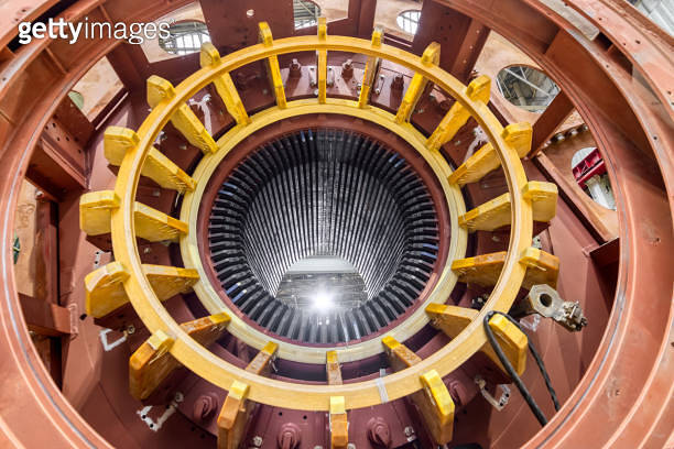 Large electric motor with color details in plant workshop 이미지 ...