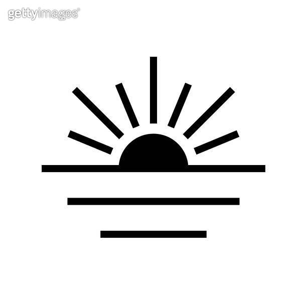 Sunset or dawn icon. Sunrise. Rising or setting sun. Symbol of morning ...