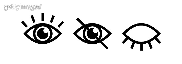 A set of eye icons. Open eye, closed eye, viewing is unavailable. A ...