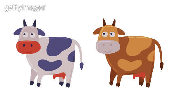 Spotted cows farm animal set. Dairy cattle husbandry breeding cartoon ...
