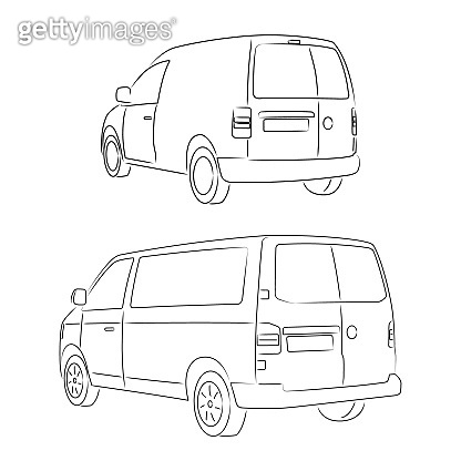 Simple black and white drawings of a utility van vehicle (1401610529 ...