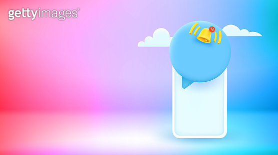 Modern smartphone with message notifications. Vector 3d banner with ...