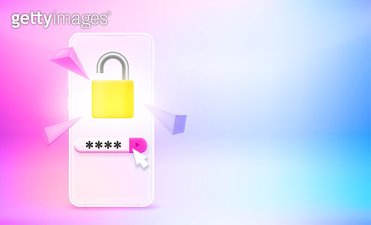 Inputting pincode to unlock the smartphone. 3d vector banner with copy ...