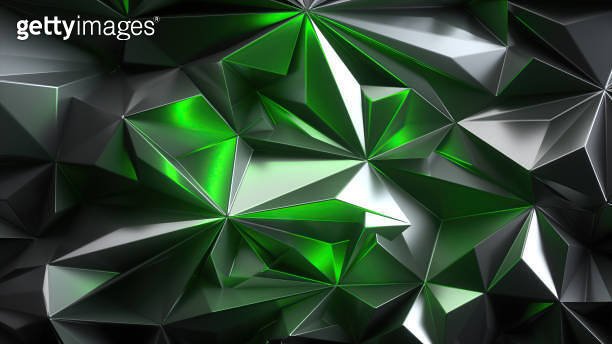 3d render, crystallized metallic texture with green light, abstract ...