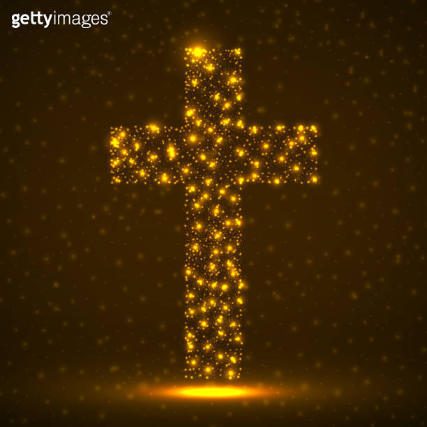 Neon cross with glowing particles, christian symbol, abstract sign 이미지 ...