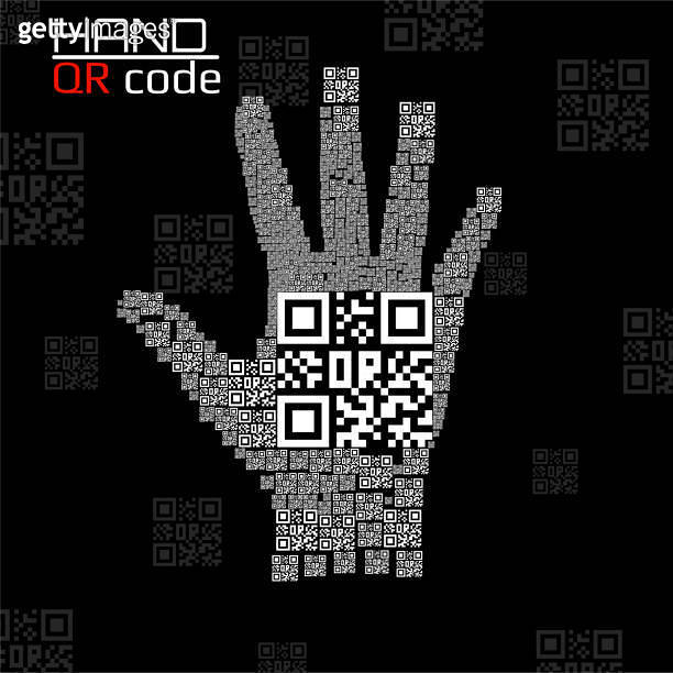 QR code hand. Silhouette human hand with qr code. Technology concept ...
