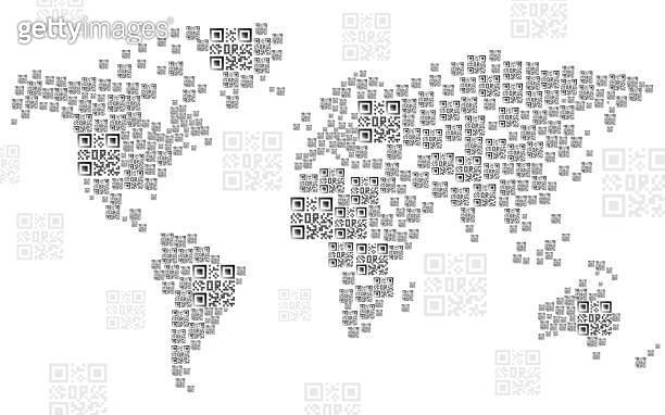 QR code World Map. Pandemic control, vaccination. Global identity ...