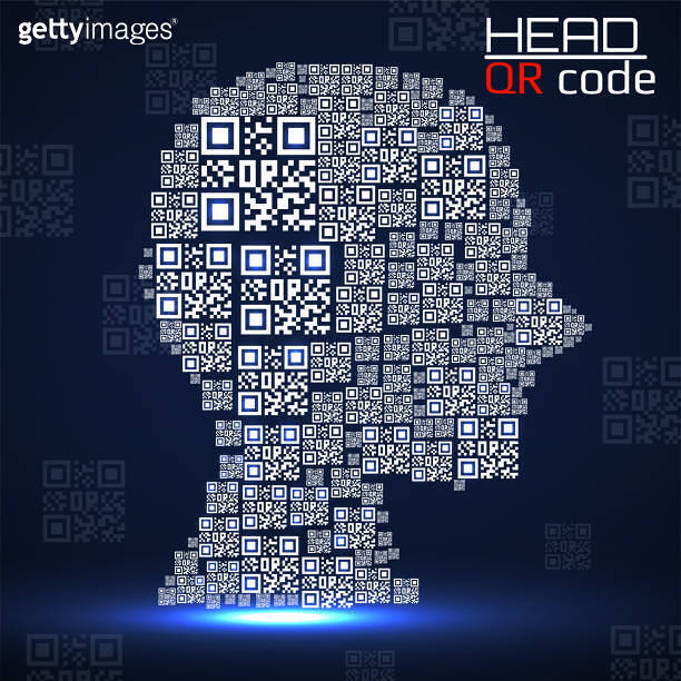 QR code head. Silhouette human head with qr code. Technology concept ...