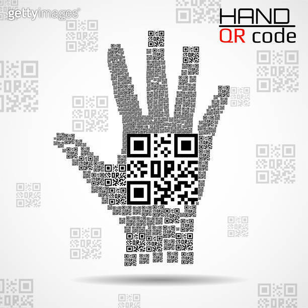 QR code hand. Silhouette human hand with qr code. Technology concept ...