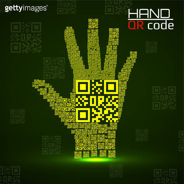QR code hand. Silhouette human hand with qr code. Technology concept ...