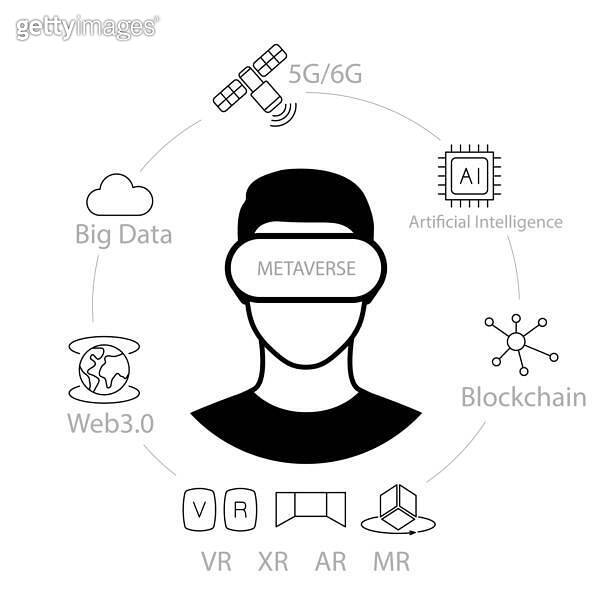 Metaverse concept, VR and Blockchain Technology. Person wearing VR ...