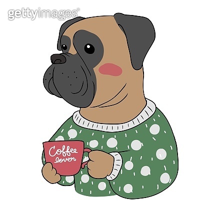 Boxer dog drinking coffee cartoon vector illustration 이미지 (1401295562 ...