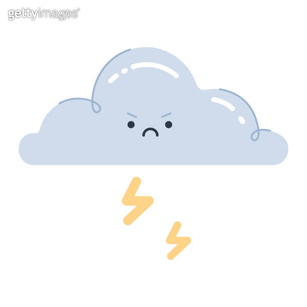 Angry cloud with lightning strikes. Cute thunder storm weather icon ...