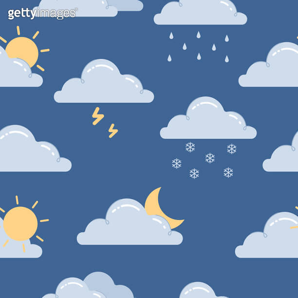 Seamless vector weather pattern with clouds.Childish colored vector ...