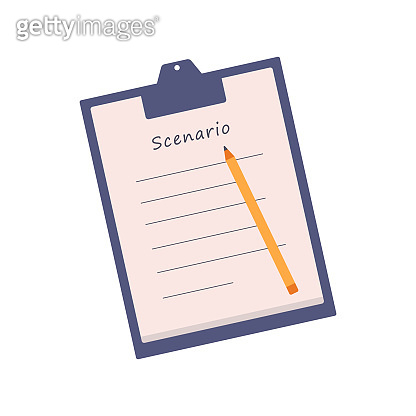 Movie scripts icon. Screenplay writing. Scenario with pencil. Colored ...