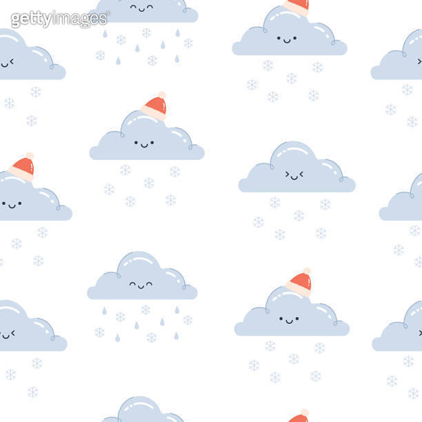 Seamless vector weather pattern with clouds and snow with funny,cute ...