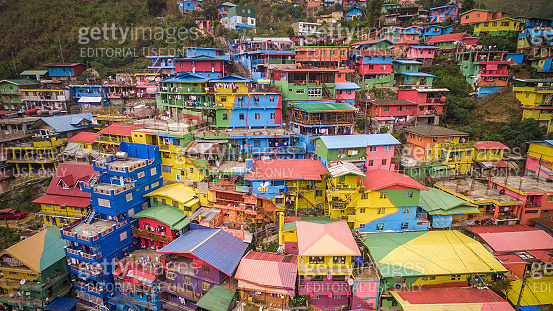 Aerial View of the Colourful Stobosa Hillside Homes Artwork in La ...