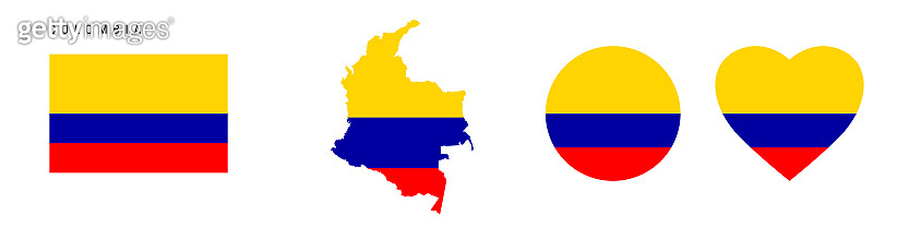 Colombia flag in different shapes icon set. Flat vector illustration ...
