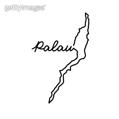Palau outline map with the handwritten country name. Continuous line ...
