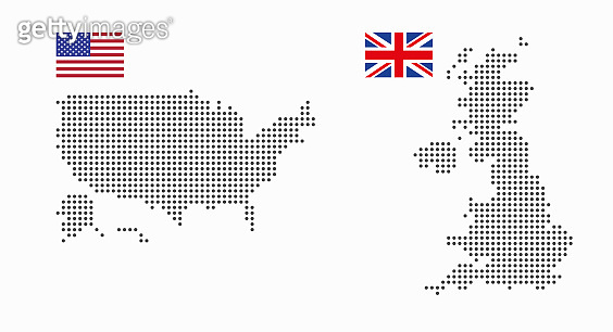 American and UK dotted map with flag. Flat vector illustration isolated ...