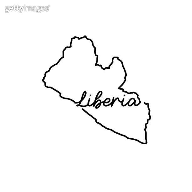 Liberia outline map with the handwritten country name. Continuous line ...