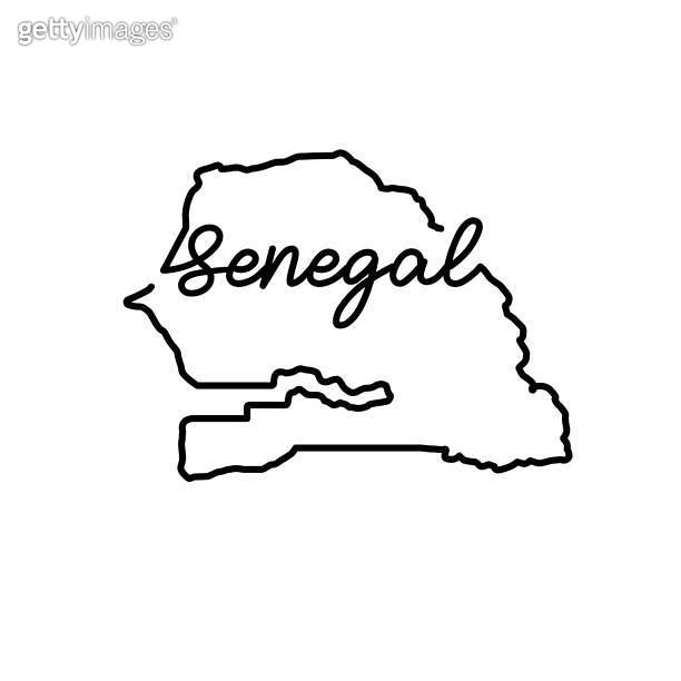 Senegal outline map with the handwritten country name. Continuous line ...