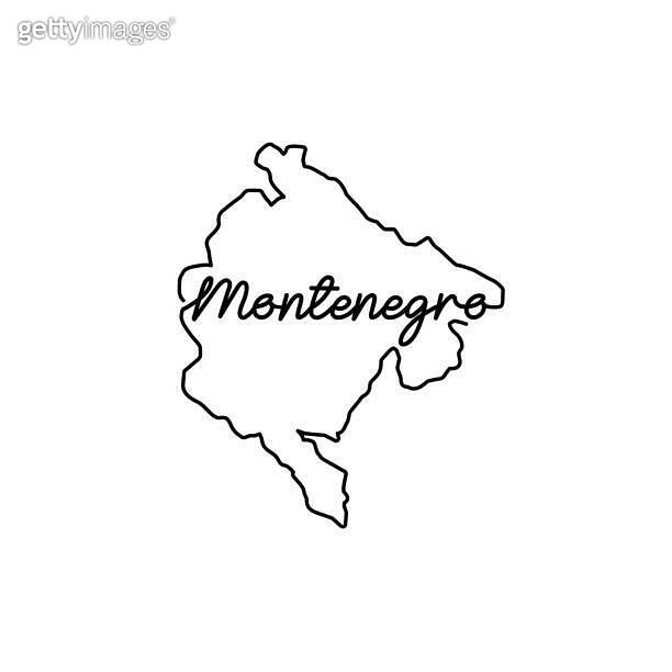 Montenegro outline map with the handwritten country name. Continuous ...