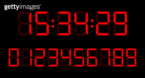 Red digital clock number set. Led digit set. Flat vector illustration ...