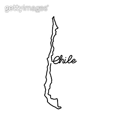 Chile outline map with the handwritten country name. Continuous line ...