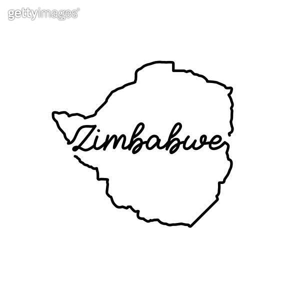 Zimbabwe outline map with the handwritten country name. Continuous line ...
