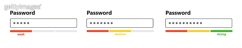 Password weak, medium and strong interface. Password form template for ...