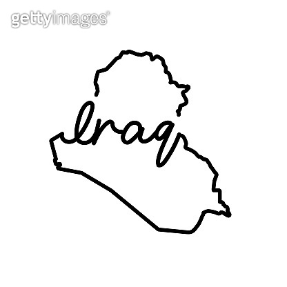 Iraq outline map with the handwritten country name. Continuous line ...