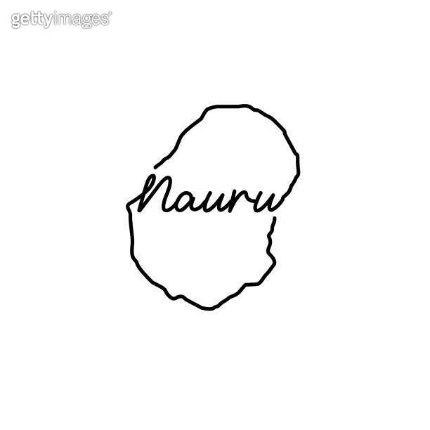 Nauru outline map with the handwritten country name. Continuous line ...