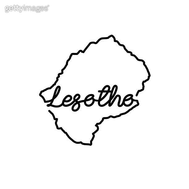 Lesotho outline map with the handwritten country name. Continuous line ...