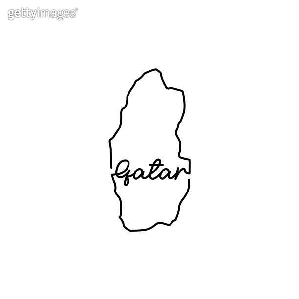 Qatar outline map with the handwritten country name. Continuous line ...