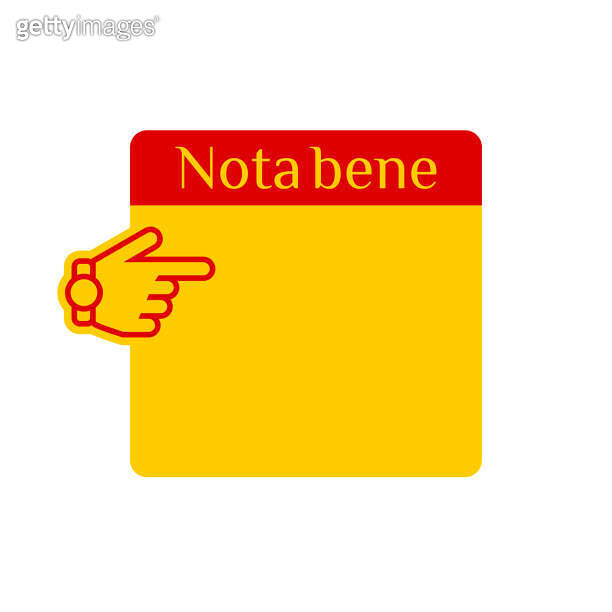Note, quote, footnote textbox. Nota bene latin phrase. Forefinger and ...