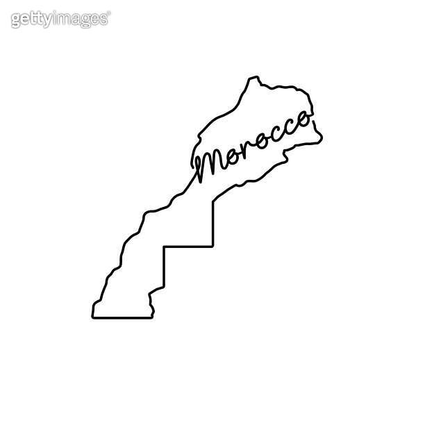 Morocco outline map with the handwritten country name. Continuous line ...