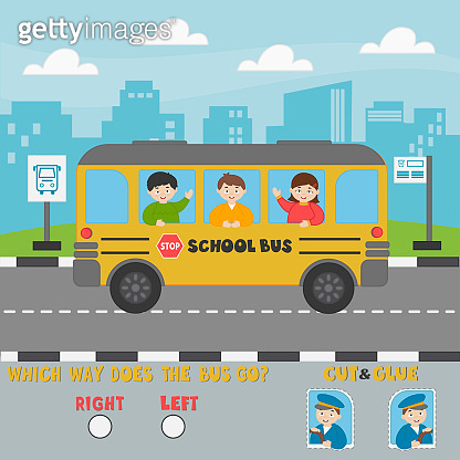Logic game for preschool children. Determine which way the bus is going ...