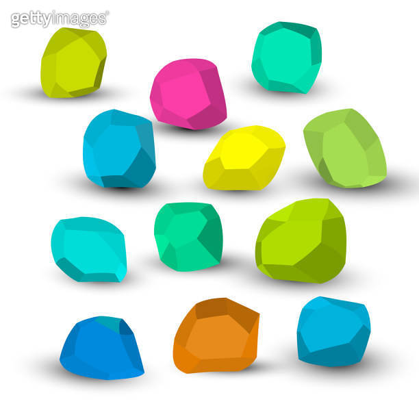 Cartoon stones. Rock stone isometric set. Rainbow boulders, natural ...