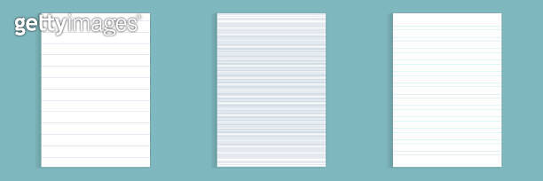 Grid paper set. Realistic blank lined paper sheet in A4 format. Striped ...