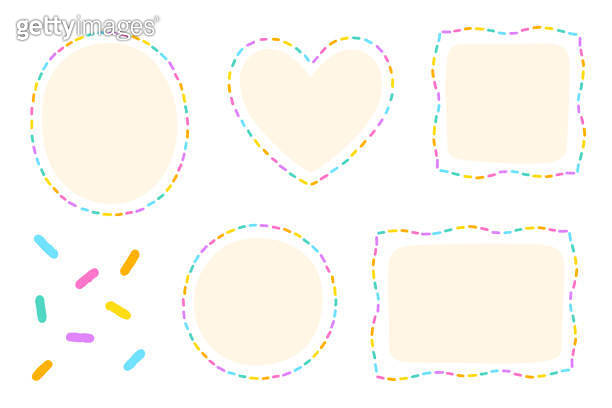 Bright Colorful Dash Line Doodle Hand Drawing Drawn Heart Circle Square ...