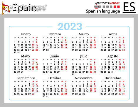 Spanish horizontal pocket calendar for 2023. Week starts Monday ...