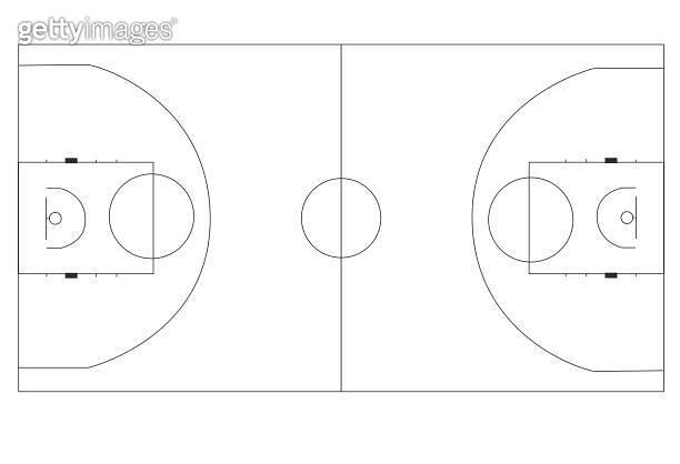 Basketball field layout with markings. View from above. Black and white ...