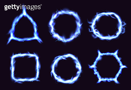 Energy portal holes. Transparent electrical power circles with glowing ...